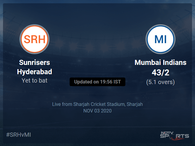 Sunrisers Hyderabad vs Mumbai Indians live score over Match 56 T20 1 5 updates Cricket News